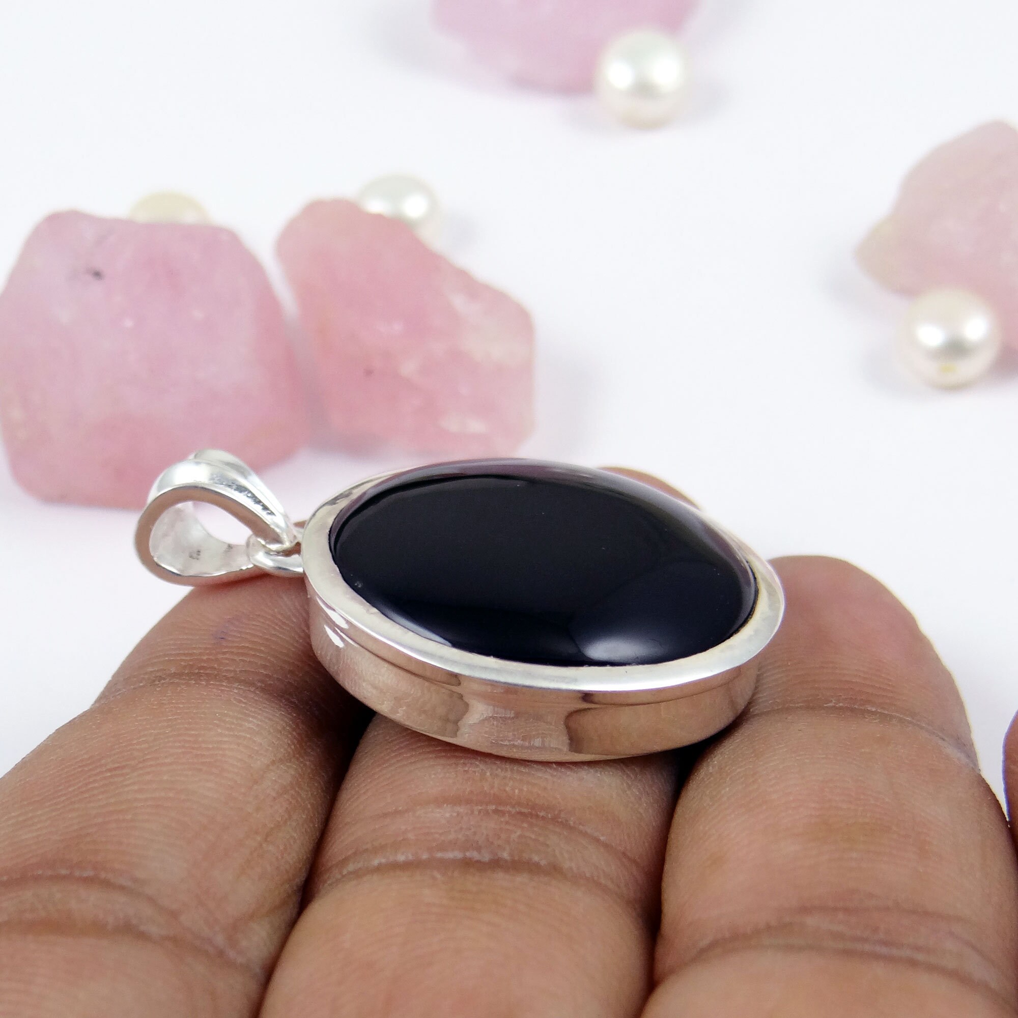 Big Natural Black Onyx Pendant Huge Onyx Pendant Solid 925 | Etsy