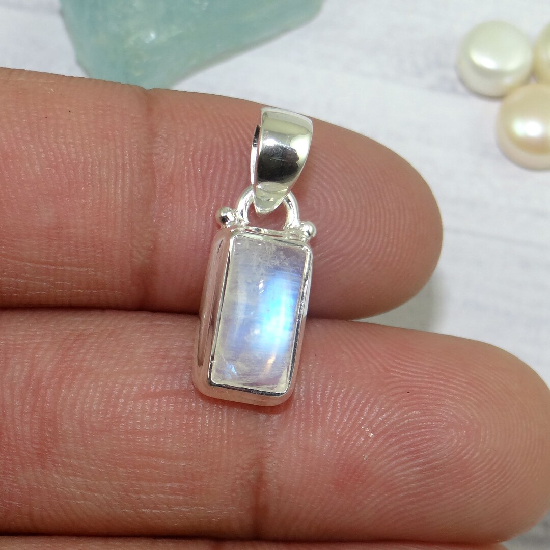 Tiny Rainbow Moonstone Pendant, Solid 925 Silver Pendant, Rainbow ...