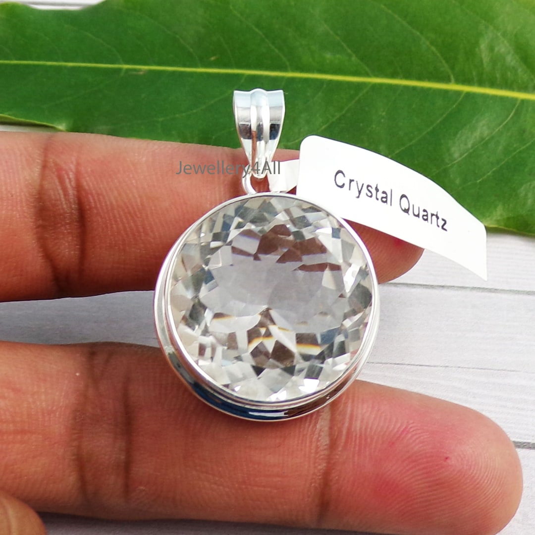 Faceted Crystal Quartz Pendant: Solid 925 Sterling Silver, 21 Gram ...