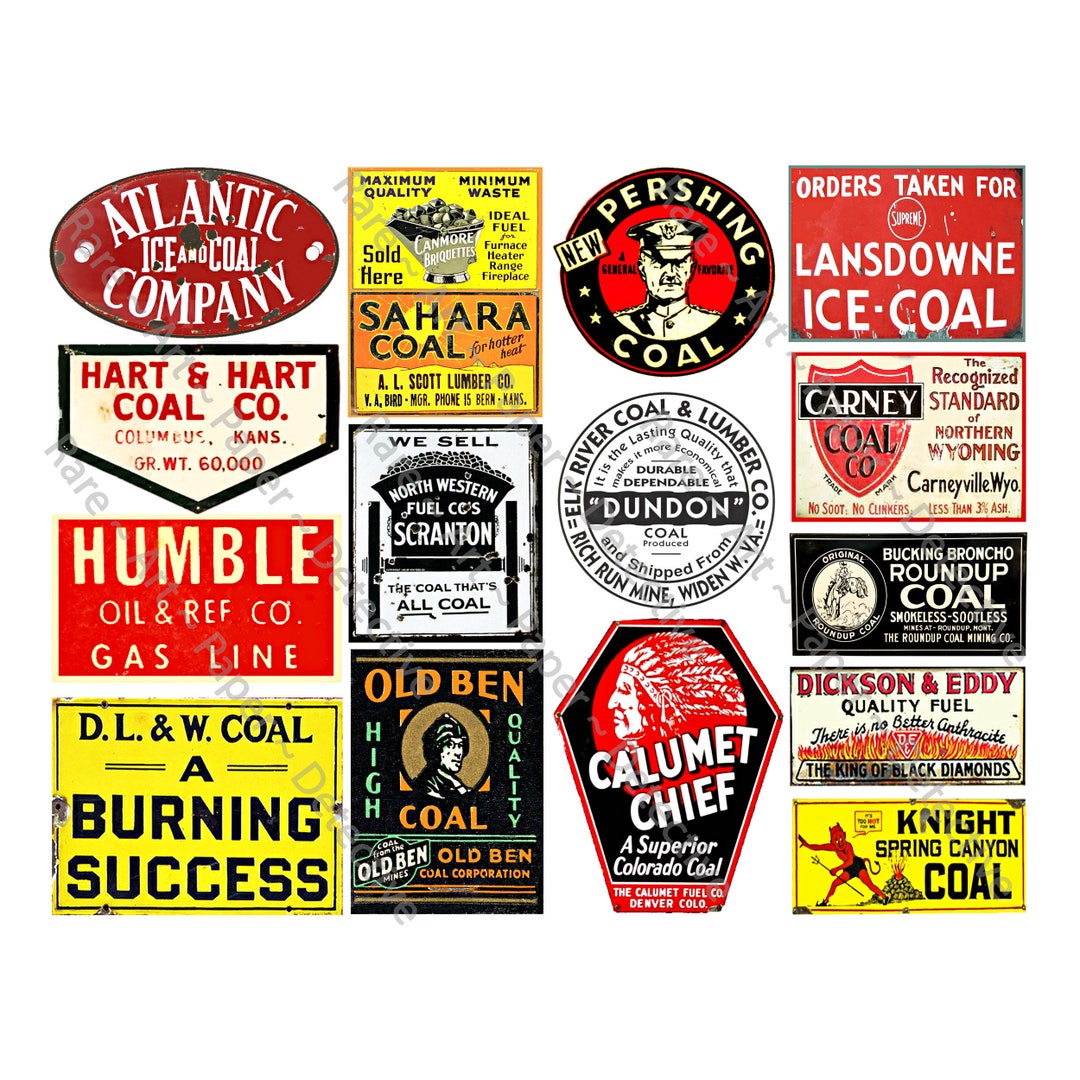 Vintage Advertising Signs DIGITAL DOWNLOAD Sheet, Coal and Ice Company ...
