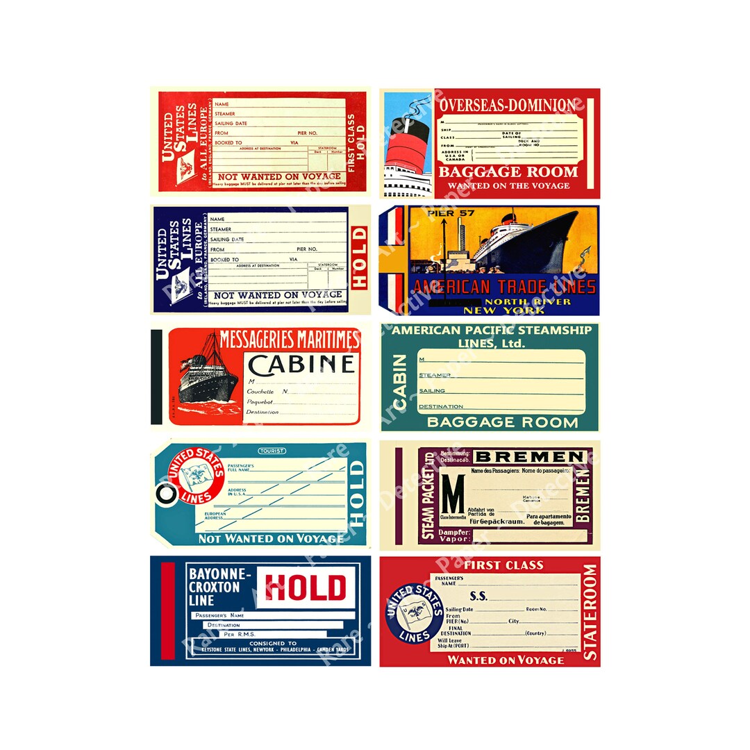 Hotel Luggage Labels 10 DIGITAL DOWNLOAD Labels on 1 JPEG, Each Label ...