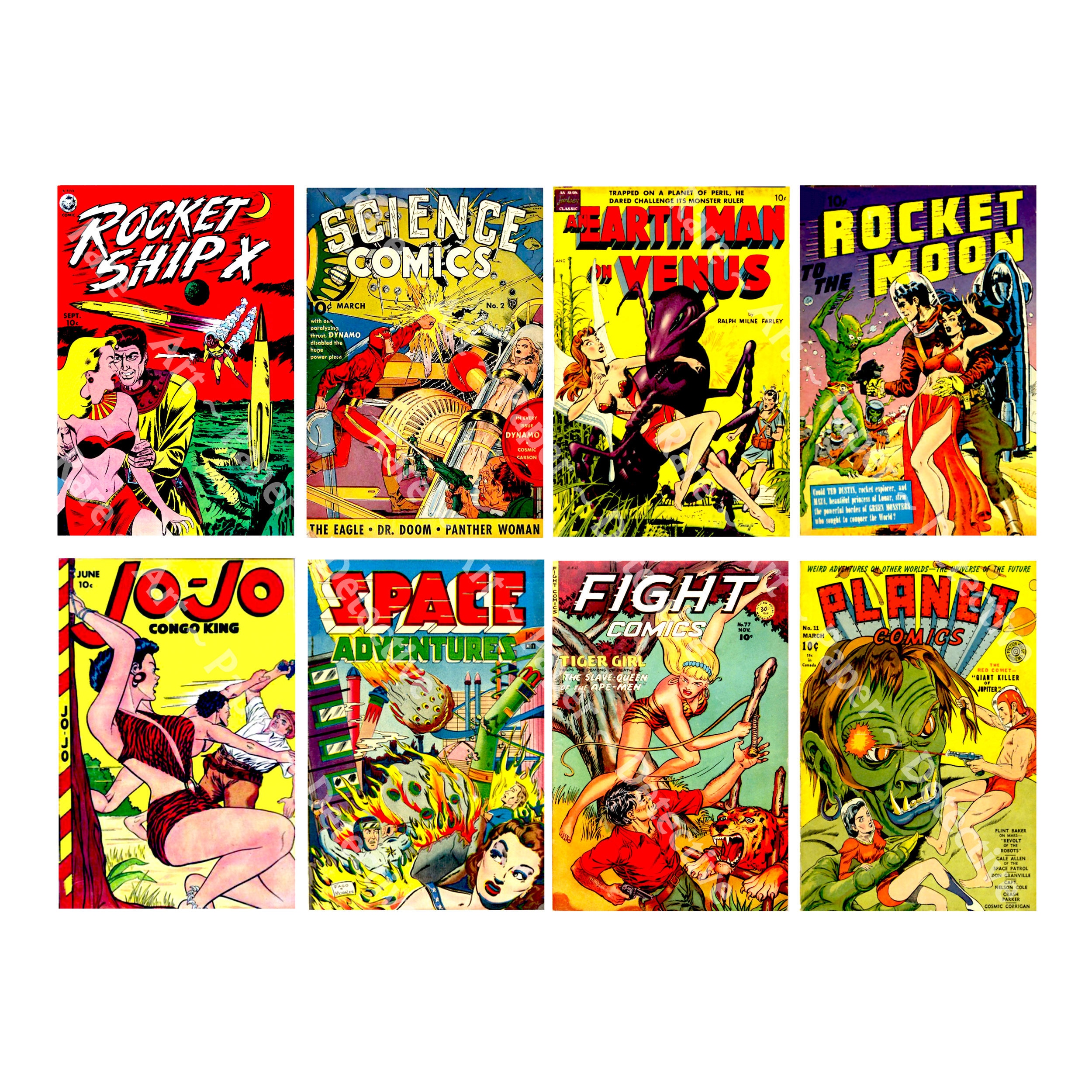 Sci-fi Comic Book Covers, Science Fiction Comics, Printable Vintage Pulp Art, 2.5" X 3.75" Tags ...