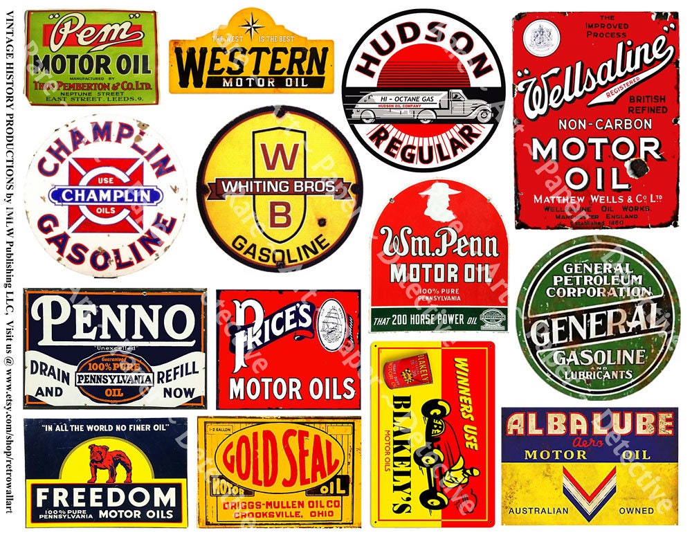 Oil Can Labels & Gas Signs 14 Illustrations on 1 Digital | Etsy