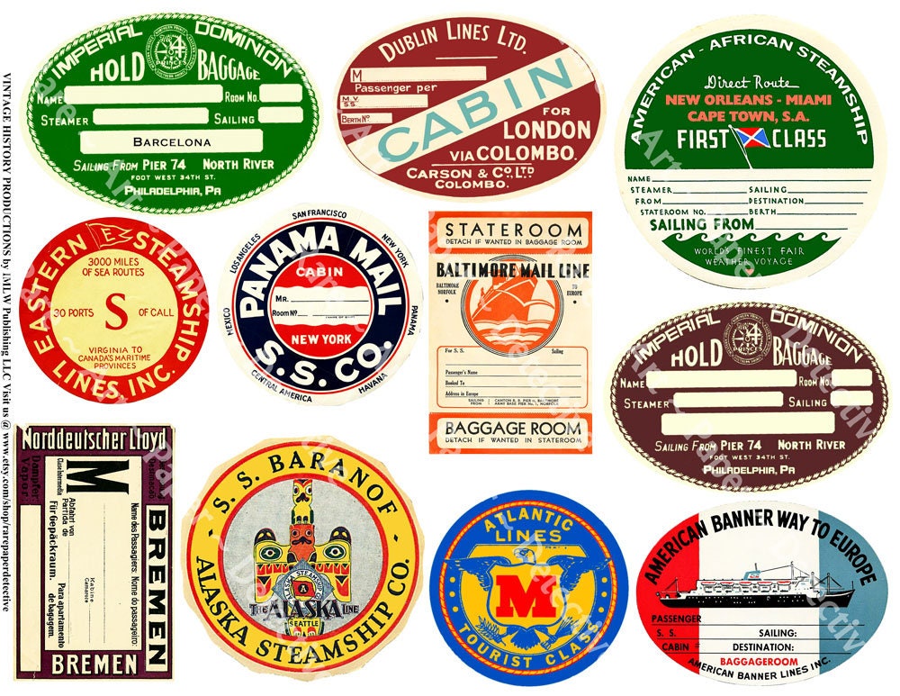 Steamship Cabin Luggage Labels DIGITAL DOWNLOAD Travel - Etsy