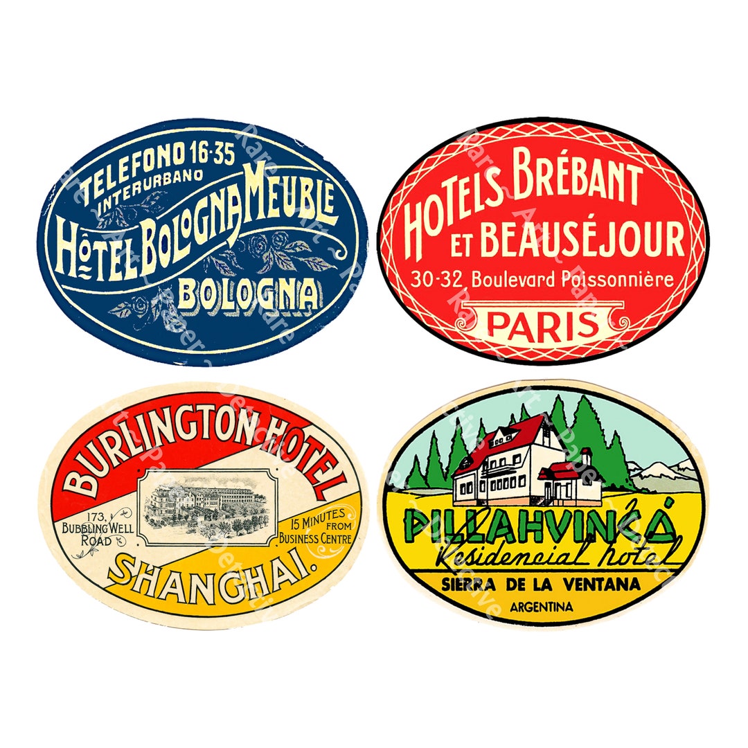 Hotel Luggage Labels, 4 DIGITAL DOWNLOAD Labels on 1 JPEG, Each Label ...