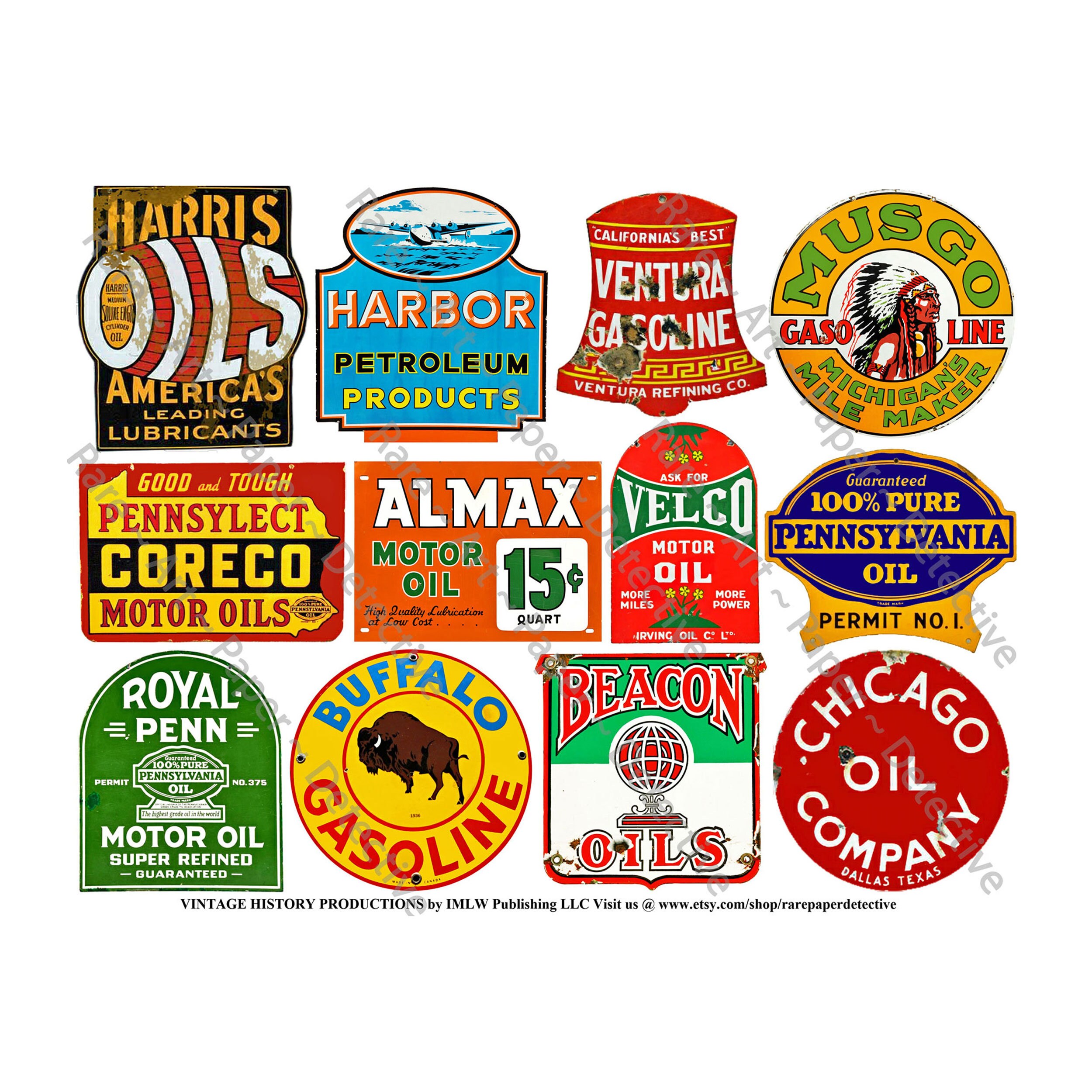 Motor Oil Can Labels, 12 Gasoline Signs on 1 Digital Download, Garage ...