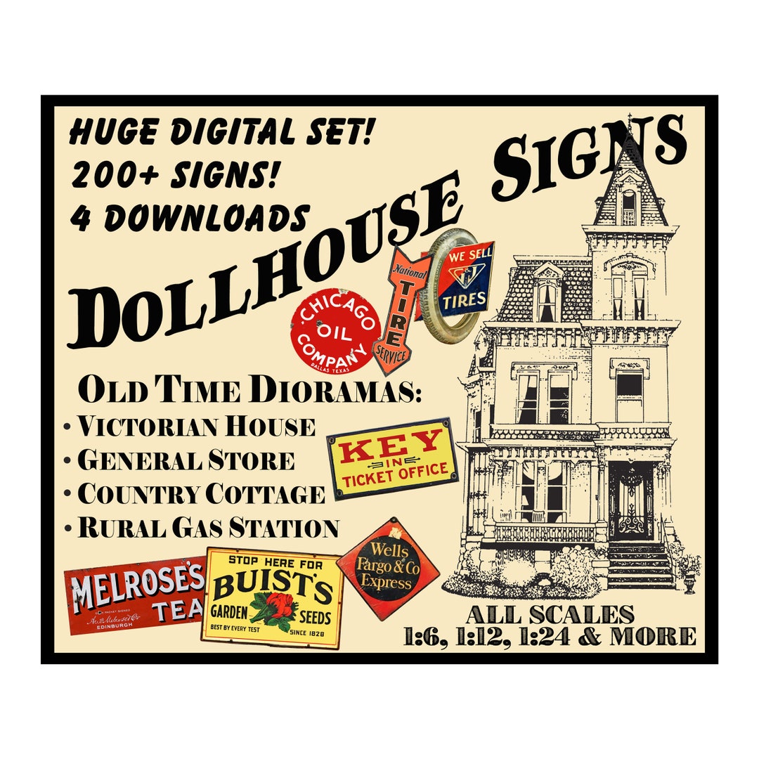 Dollhouse & Model Railroad Signs, 4 DIGITAL DOWNLOADS, 200+ Signs for ...