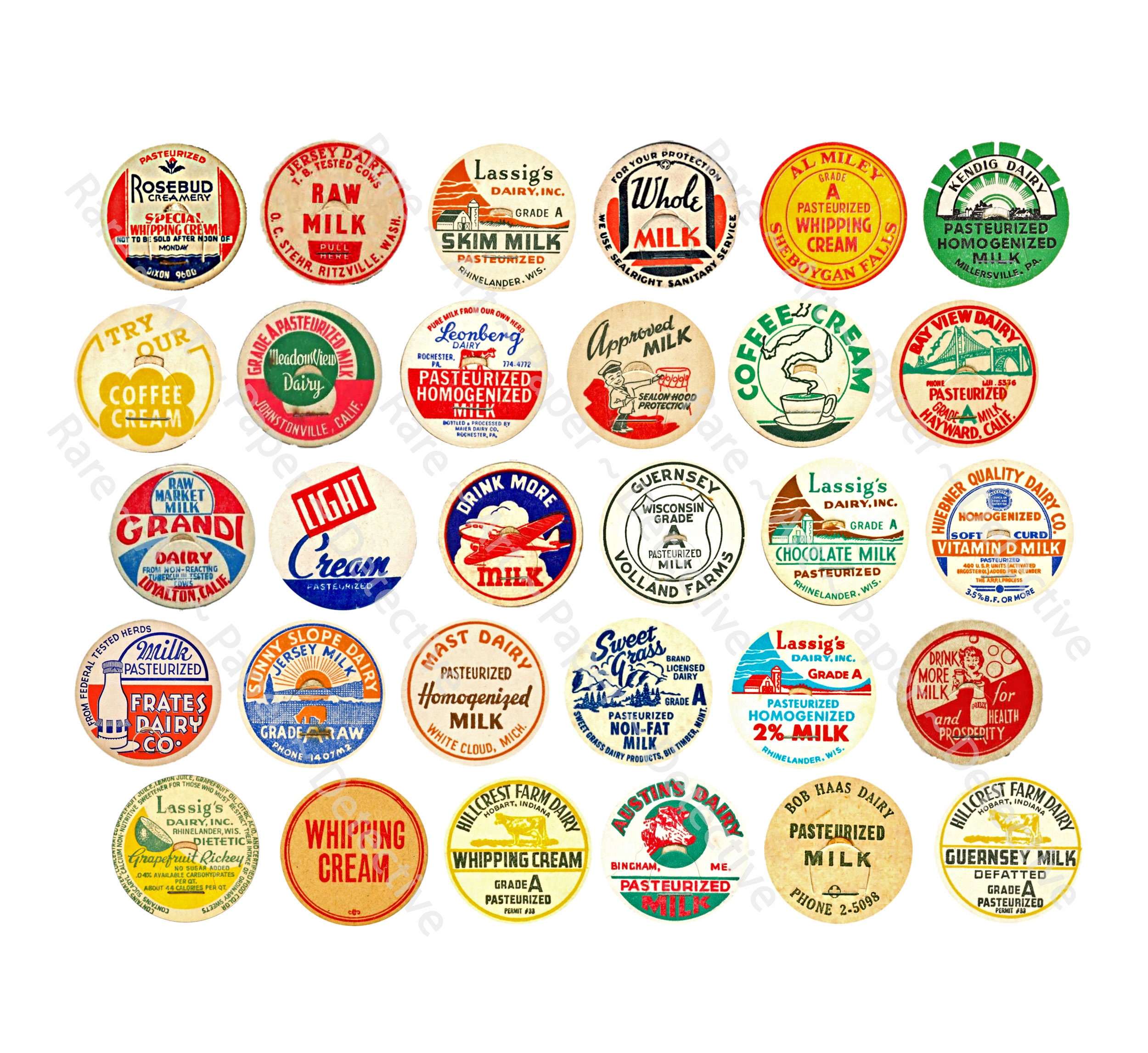 Kitchen Art Paper, Milk Caps, Digital Download, Retro Milk Bottle Tags ...