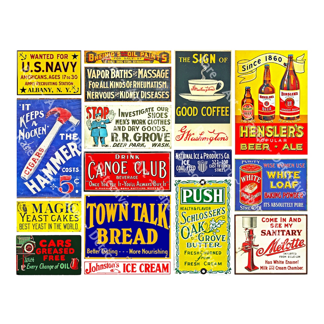 Vintage Advertising Signs DIGITAL DOWNLOAD Sheet, General Store Ads ...