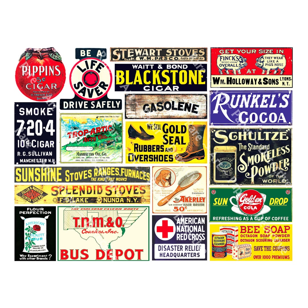 Vintage Advertising Signs, Digital Graphics Sheet, Re-sizable Model ...