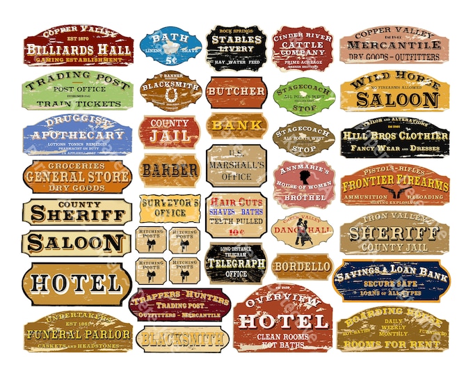 Wild West Town Directional Signs Printable ~ 5 Life Size Western Props ...