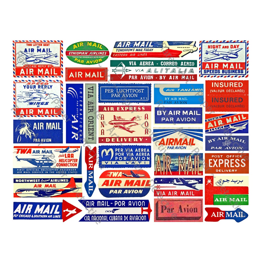 Airmail Label Graphics, 31 Express Package & Baggage Tags, Airmail ...