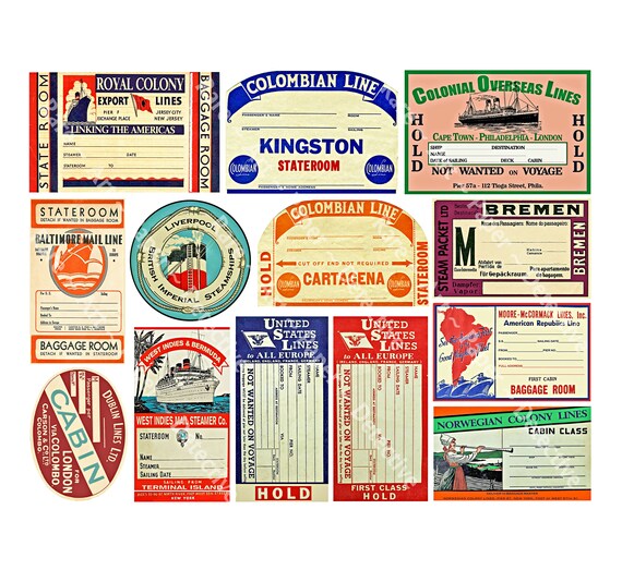Steamship Trunk Labels 13 Baggage Tags for Travel Trunks | Etsy UK