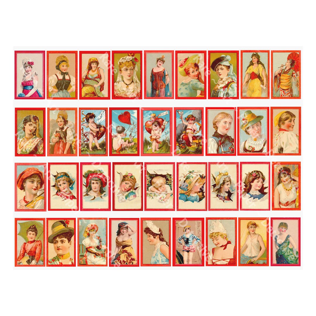 Lady & Children Illustration Clip Art Tags, PRINTABLE 1890's Match ...