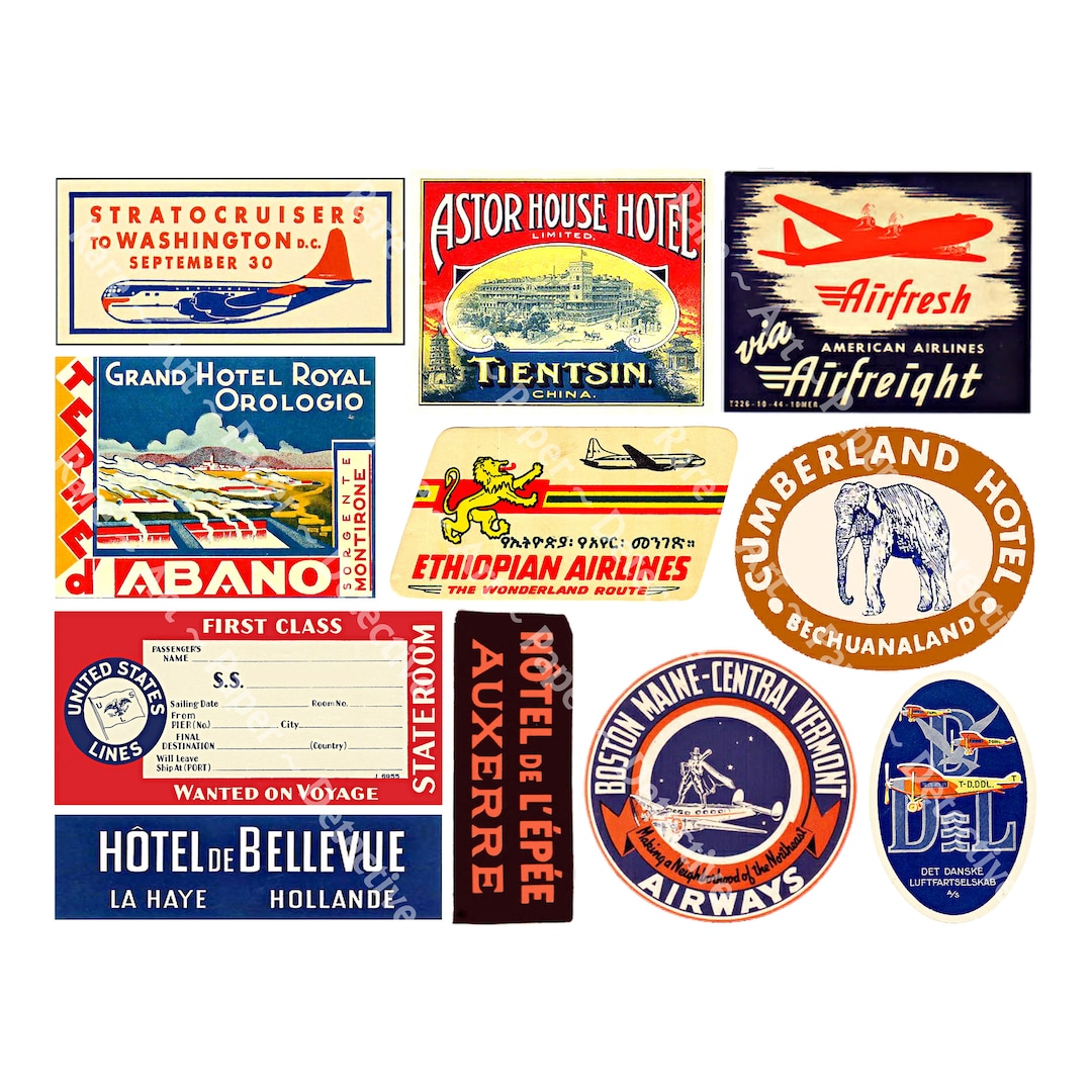 Luggage Label Graphics, Golden Age of Travel Baggage Labels, INSTANT ...