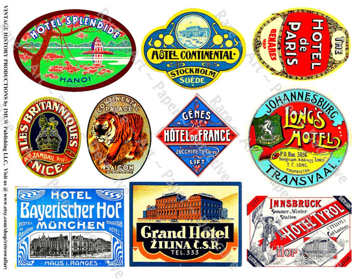 Luggage Labels, 5 Digital Downloads, 48 Hotel Baggage Tags for Steam ...