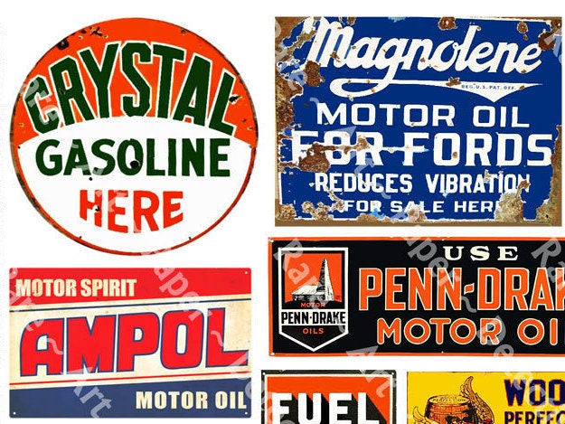 Oil Can Labels & Gas Signs 12 Illustrations on 1 Digital - Etsy
