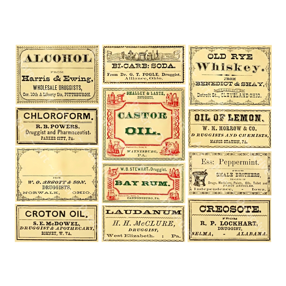Pharmacy Labels, Apothecary Cabinet, Vintage Pharmacy Labels, Bathroom ...
