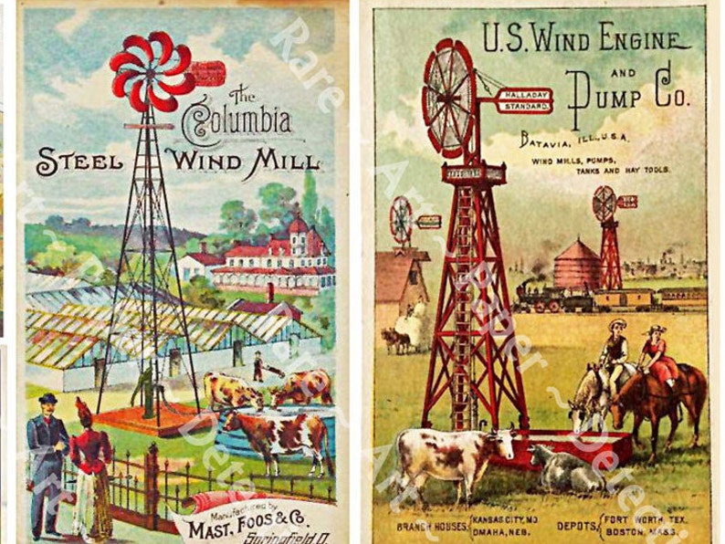 Windmill, Farm Implement & Ranch Advertising Illustrations on 1 Digital ...