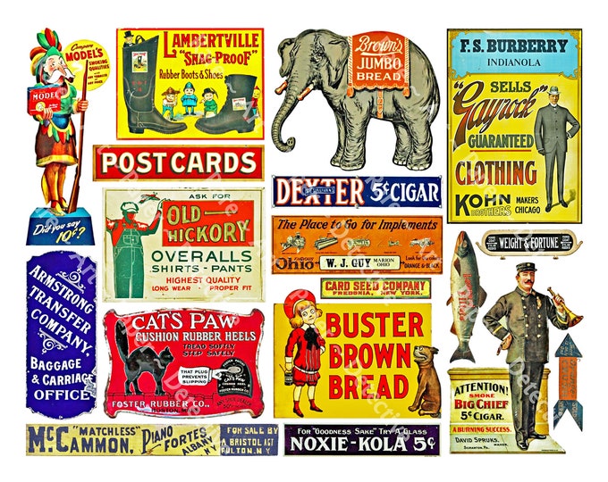 Vintage Advertising Signs DIGITAL DOWNLOAD Sheet, General Store Ads ...
