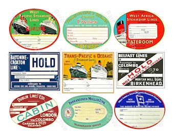 Steamer Trunk Labels, Steamship Baggage Tag Decals for Travel Trunks ...