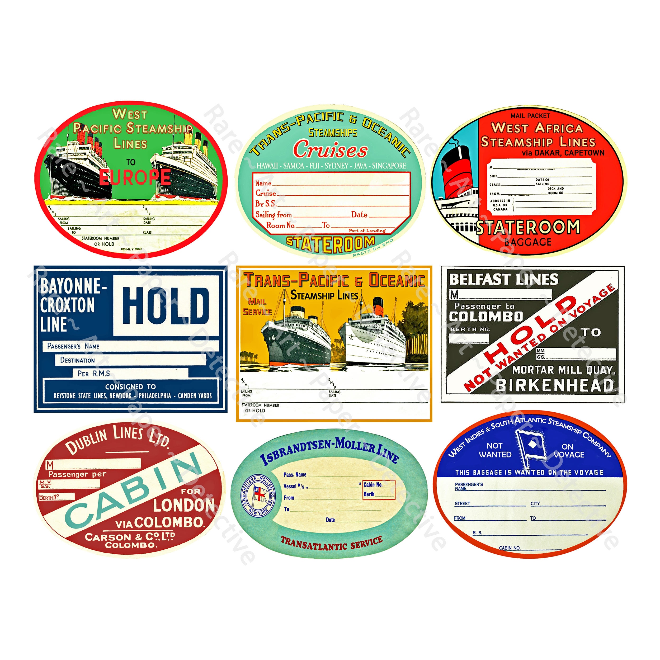 Travel Labels for Steamer Trunks, Steamship Baggage Tag Decals for ...