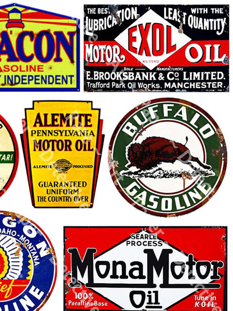 Oil Can Labels, 10 Gasoline Signs on 1 Digital Download, Garage Gas ...