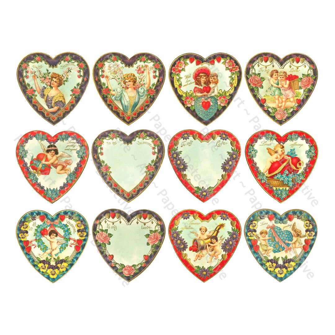 Valentine's Day Hearts, DIGITAL DOWNLOAD, Victorian Romantic Valentine ...