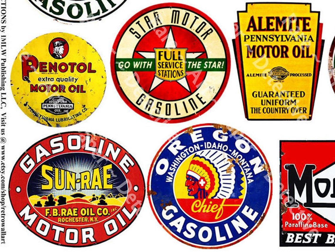 Oil Can Labels, 10 Gasoline Signs on 1 Digital Download, Garage Gas ...