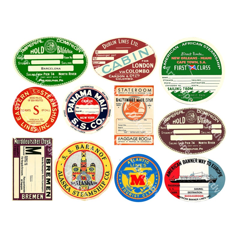 Steamship Cabin Luggage Labels, DIGITAL DOWNLOAD Travel Baggage Tags ...