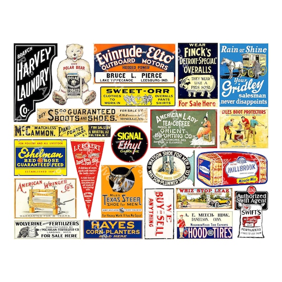 Miniature Advertising Signs Digital Graphics Sheet | Etsy