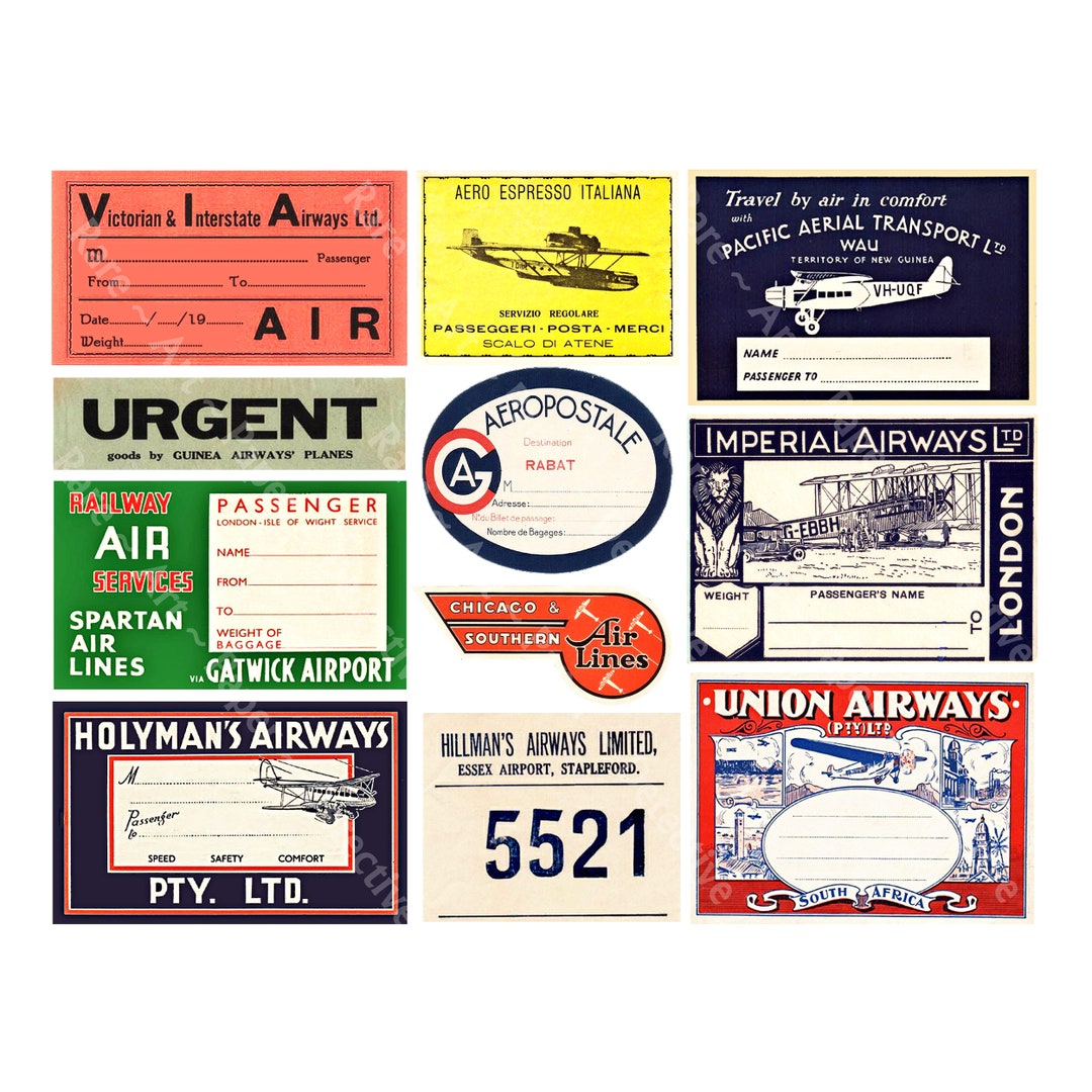 Airline Label Graphics Printable Baggage Tags for Luggage & - Etsy