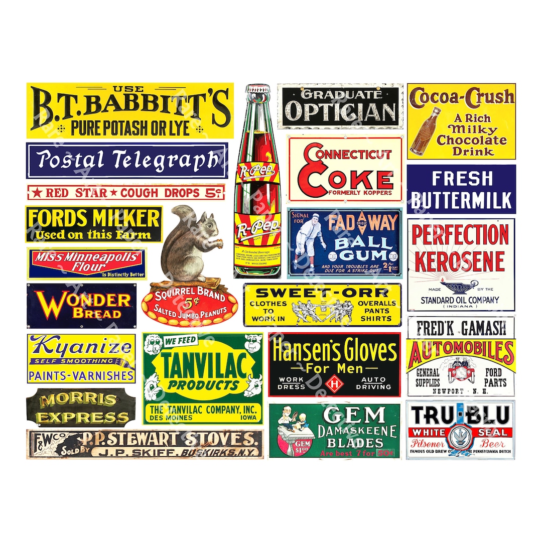 Vintage Advertising Signs, Digital Graphics Sheet, Re-sizable Model ...