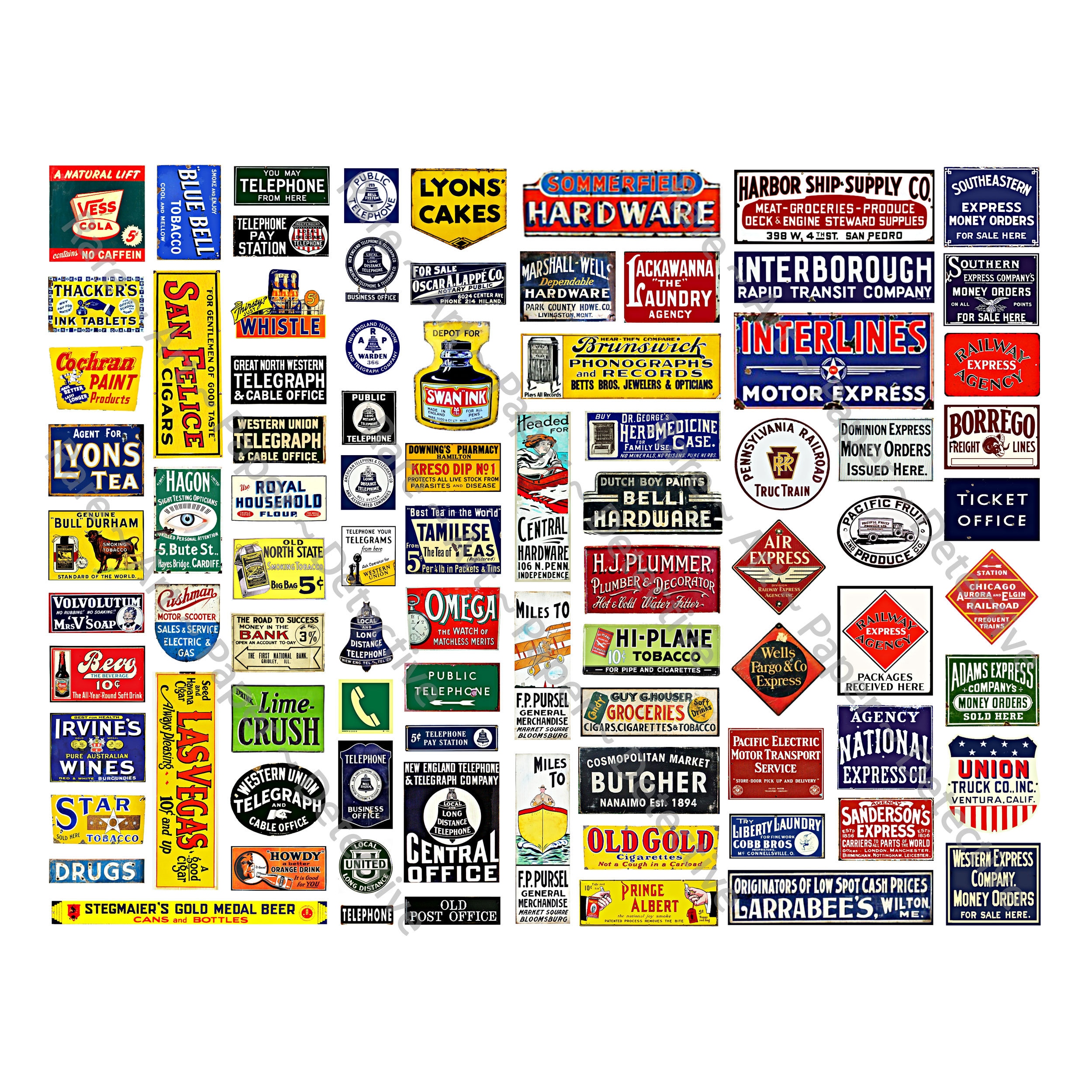 Miniature Sign Graphics for Dollhouses & Model Train Dioramas, 86 ...