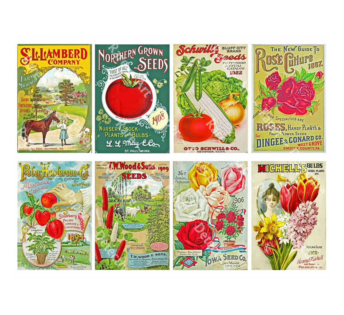 8 Pcs Garden Seed Label Set & Antique Seed Pack Catalog - Etsy
