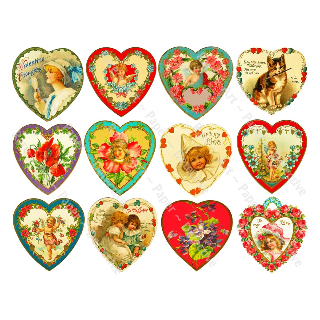 Valentine's Day Hearts, DIGITAL DOWNLOAD, Victorian Romantic Valentine ...