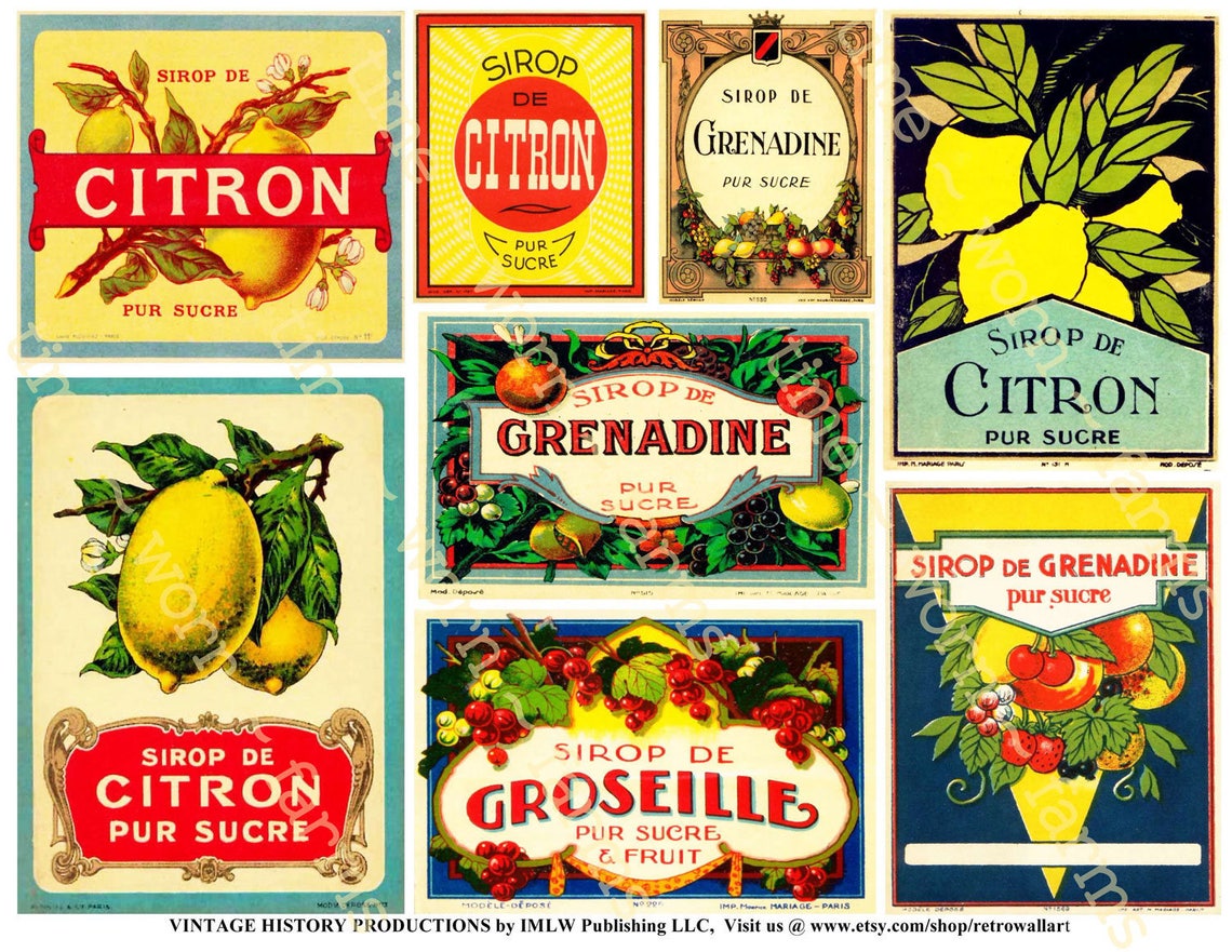 French Citron Lemon Labels Retro Kitchen Label Decor Vintage - Etsy