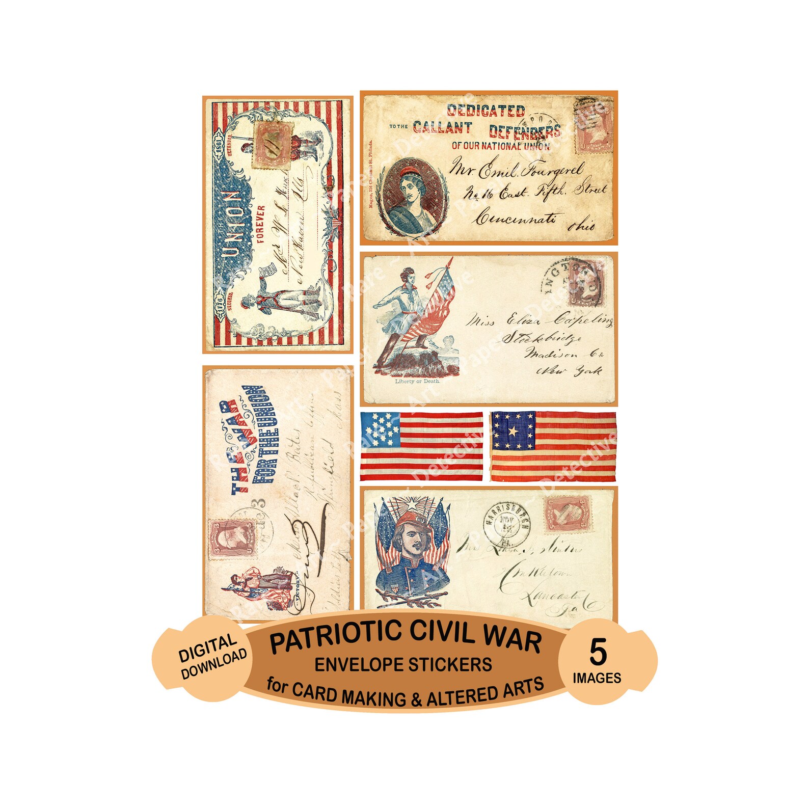 Patriotic 4th of July Digital Graphics INSTANT DOWNLOAD, Envelope ...