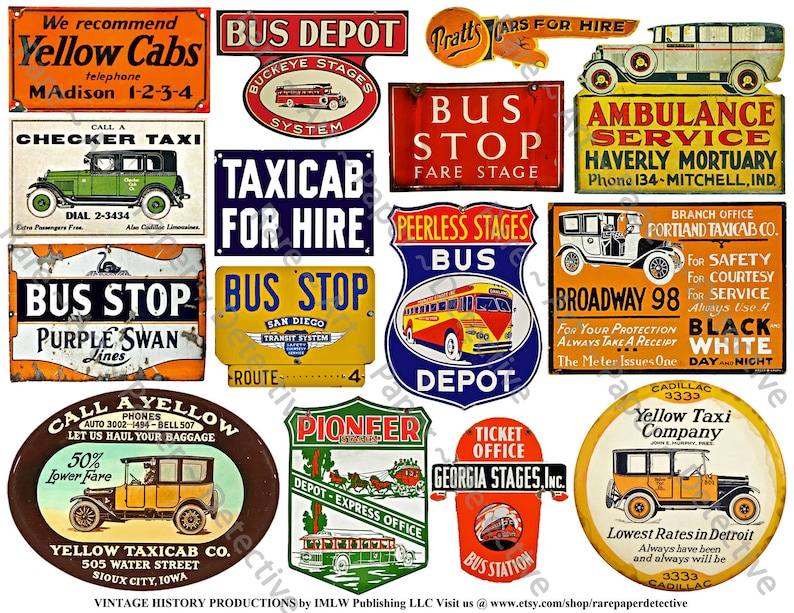 74 Car Decals, 5 Digital Downloads, Automobile, Garage, Oil Can & Taxi ...
