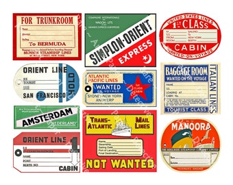 Steamship Trunk Labels, 13 Baggage Tags for Travel Trunks, Suitcases ...