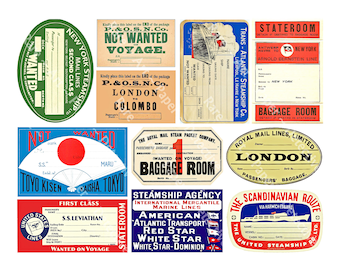 Steamship Trunk Labels, 13 Baggage Tags for Travel Trunks, Suitcases ...