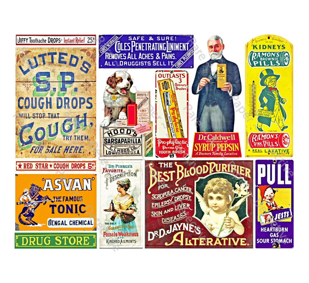 Drug Store, Pharmacy & Druggist Label Art Paper, Apothecary Advertising ...