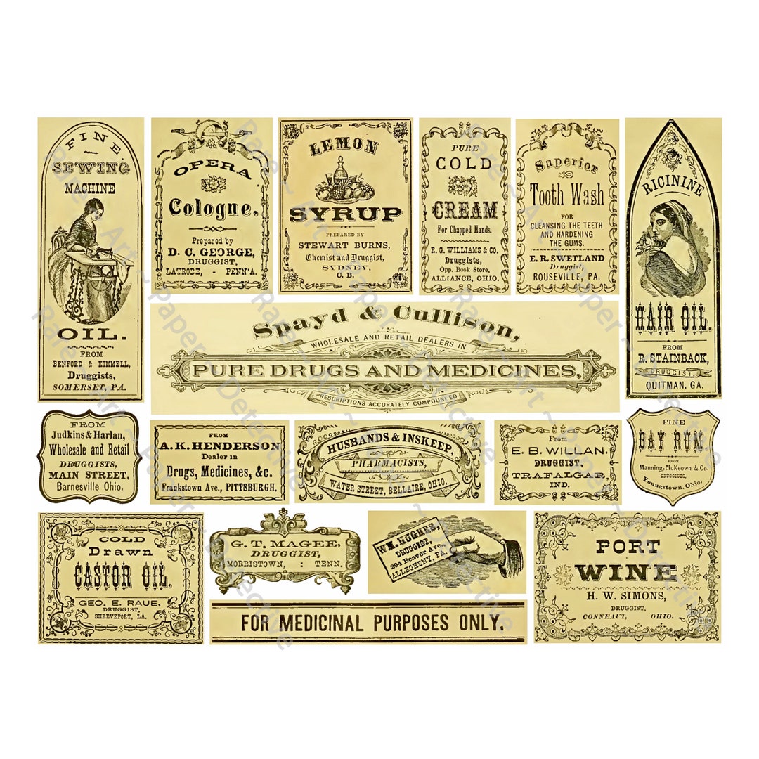 Victorian Apothecary Labels, 17 Pharmacy Medicine Bottle Tag, Medicine ...