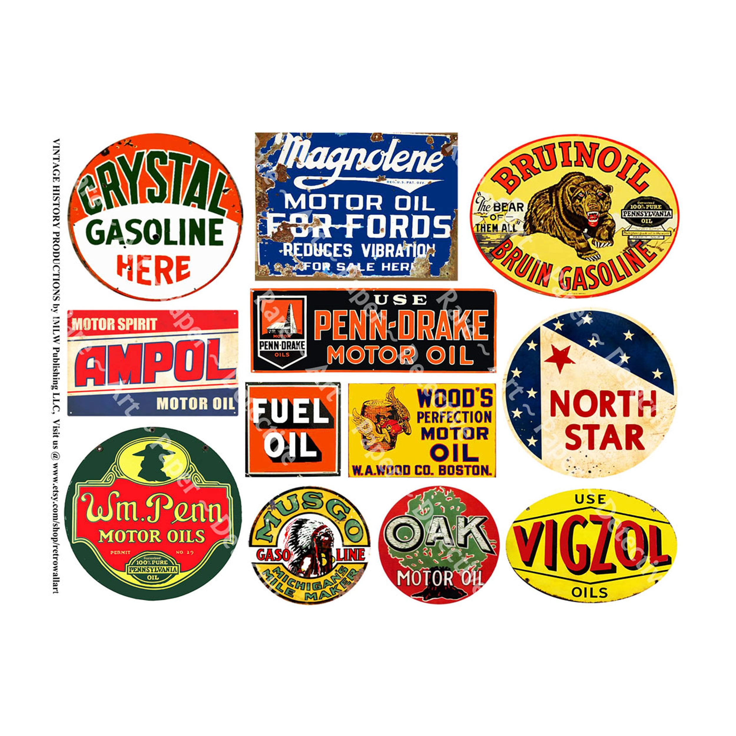Oil Can Labels & Gas Signs, 12 Illustrations on 1 Digital Sheet, Garage ...
