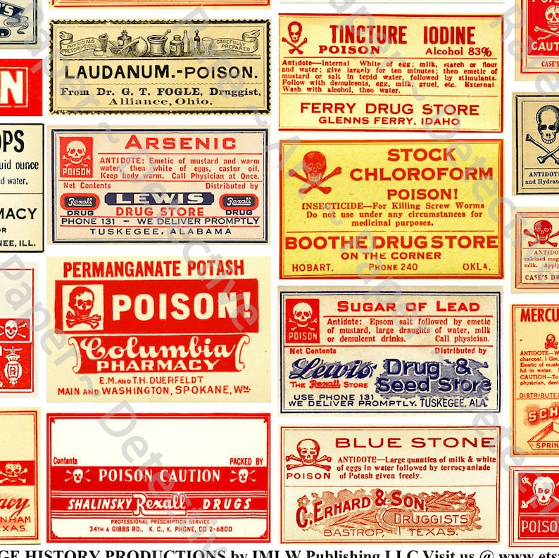 Poison Apothecary Bottle Labels Antique Medicine & Pharmacy | Etsy