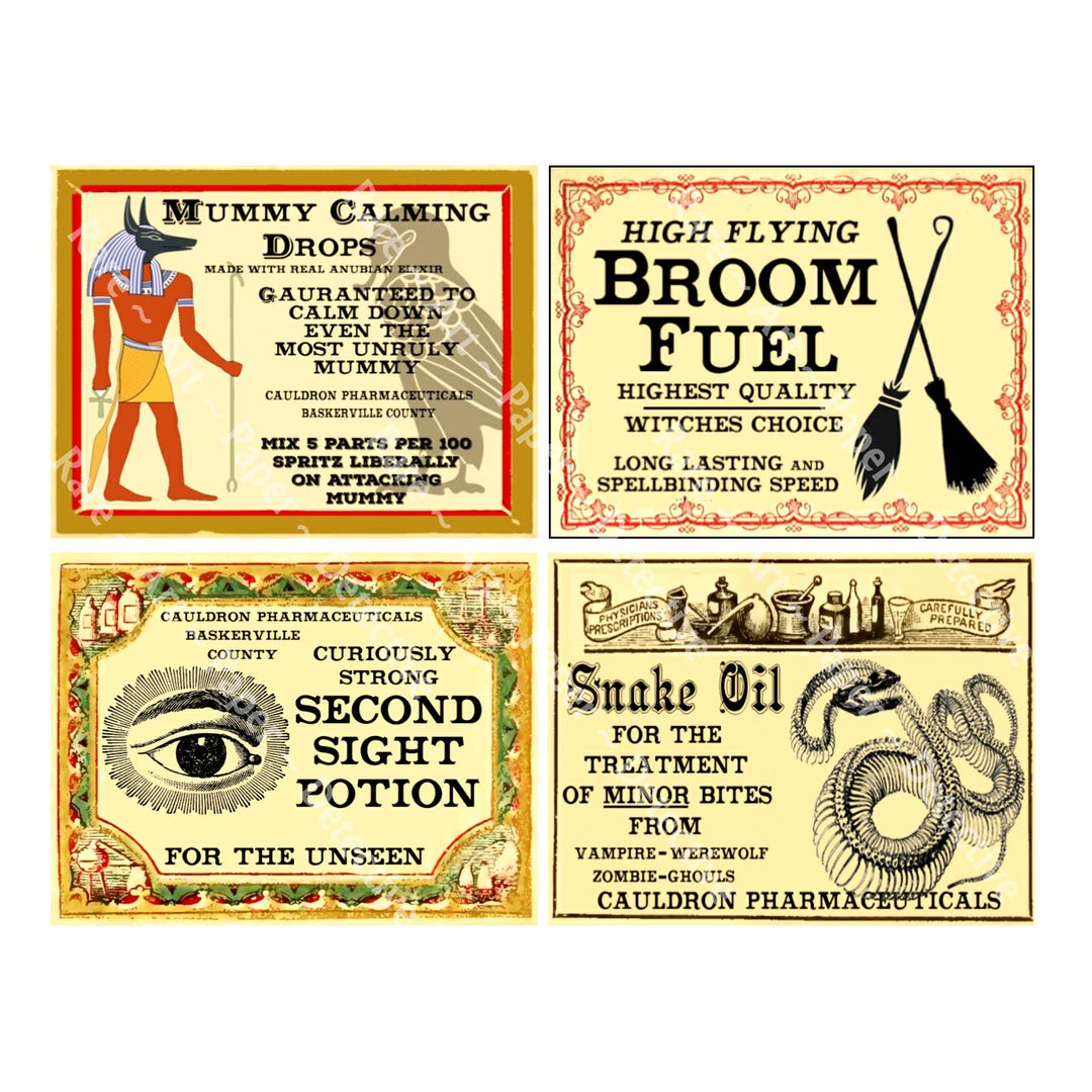 Halloween Potion Labels Elixir and Monster Apothecary Labels Antique ...