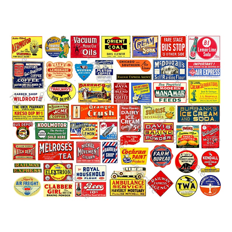 Dollhouse Signs & Model Train Diorama Sign Graphics, 54 Printable ...