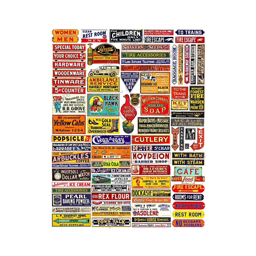 Dollhouse Miniature & Train Sign Graphics, Model Railroad Diorama, 85 ...