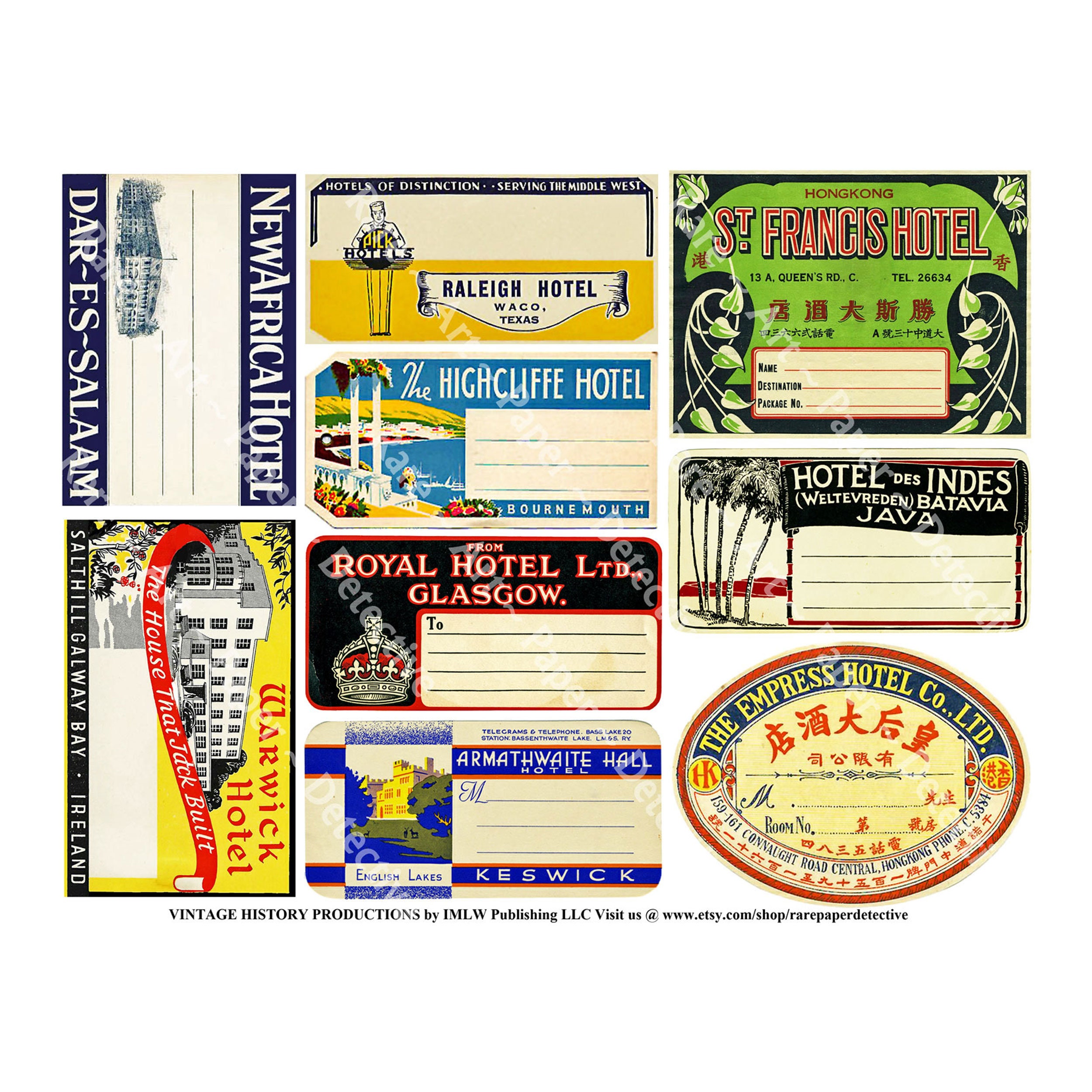 53 Luggage Labels, 5 Digital Downloads, Vintage Label Art, Hotel ...