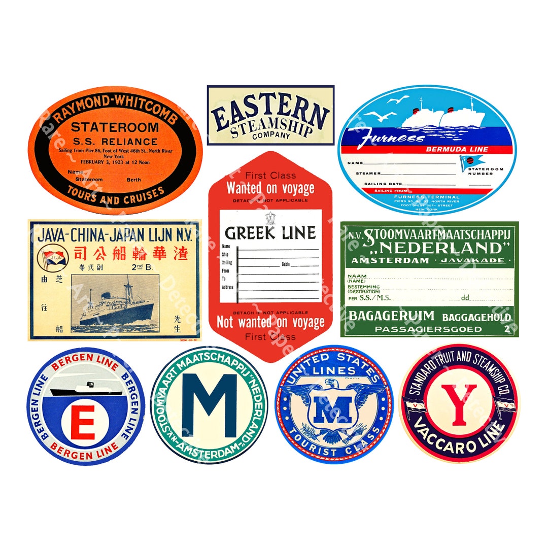 Steamship Trunk Labels Baggage Tag Decals for Travel Trunks Suitcases ...